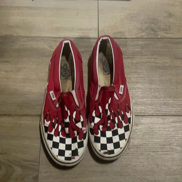 Vans | Shoes | Black And White Checkered Fire Flame Van Slide On Shoes ...